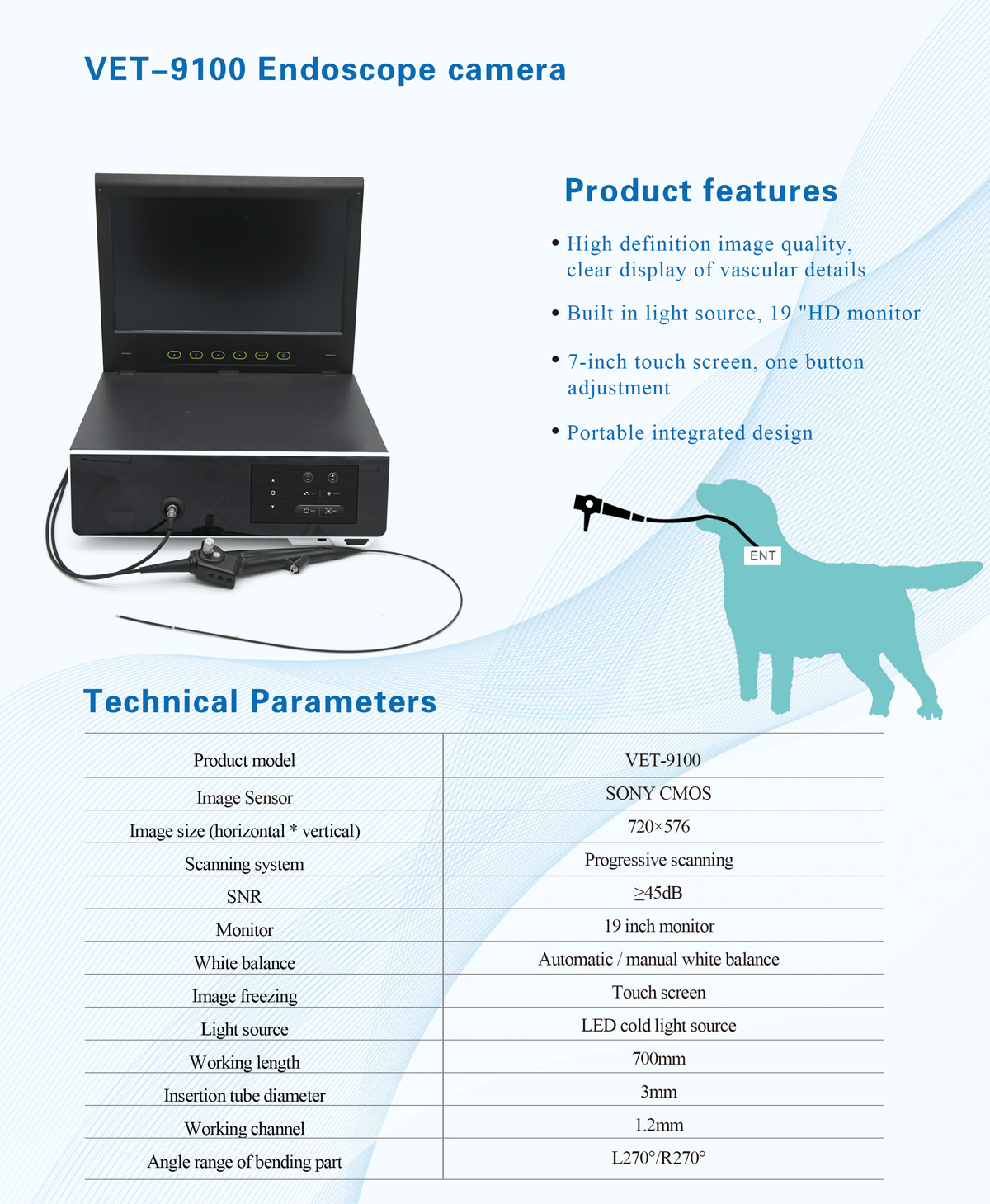 19 inch HD Portable Veterinary Flexible endoscope